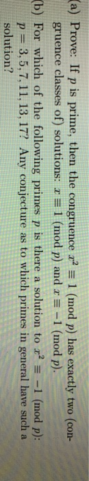 Solved (a) Prove: If p is prime, then the congruence 2 1 | Chegg.com