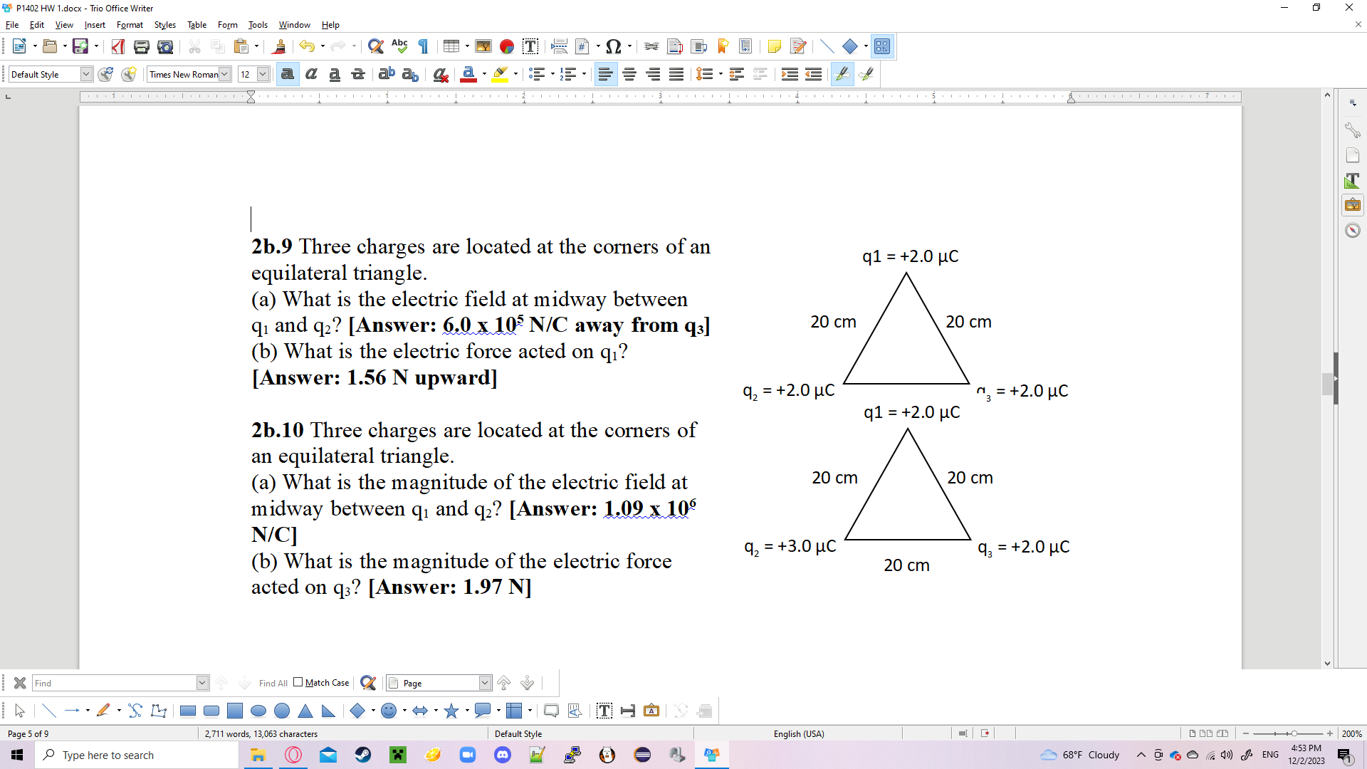 Solved 2b.9 Three charges are located at the corners of an | Chegg.com