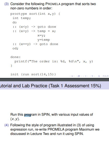 Solved (3) Consider the following PROMELA program that sorts | Chegg.com