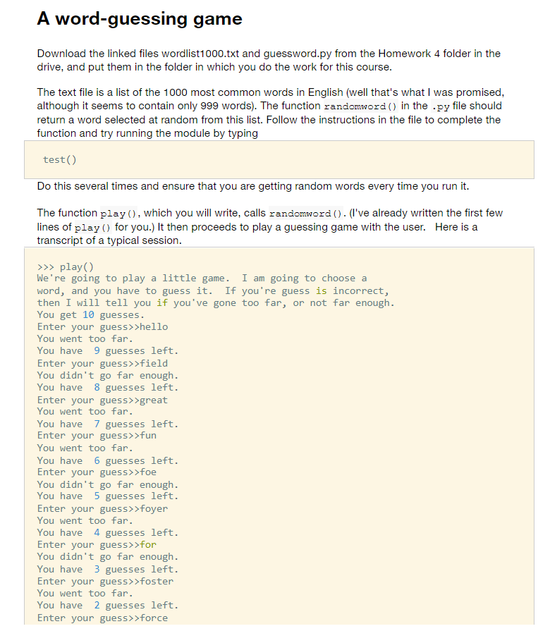 Solved A word-guessing game Download the linked files | Chegg.com