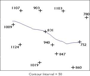 Solved 3- Draw the contour lines with 50ft interval. The | Chegg.com