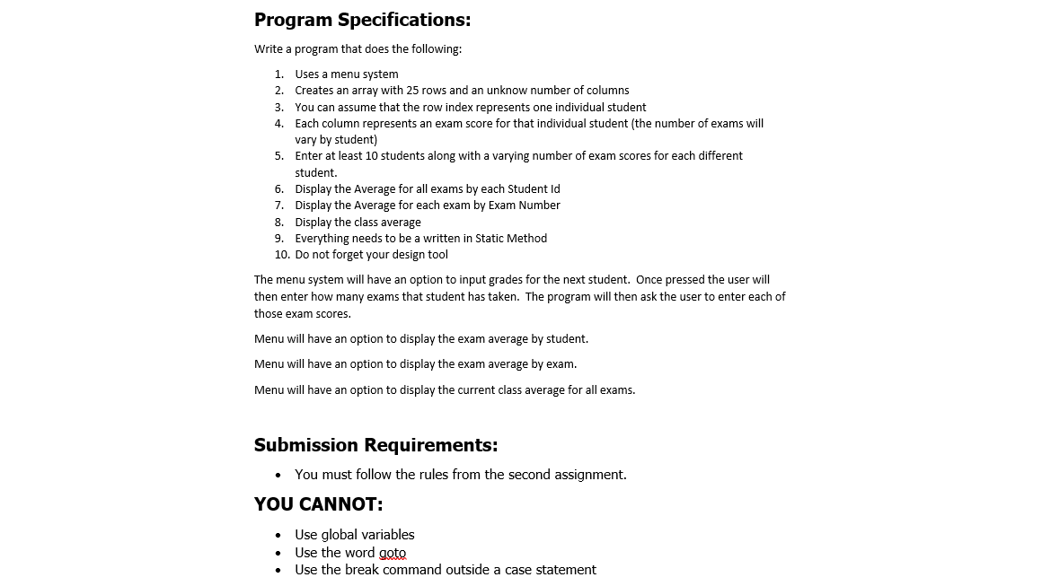 Solved Program Specifications: Write a program that does the | Chegg.com
