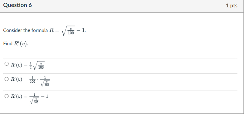 Solved Question 61ptsConsider the formula R=v1002-1.Find | Chegg.com