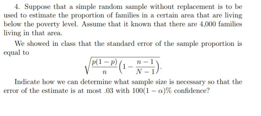 Solved 4. Suppose that a simple random sample without | Chegg.com