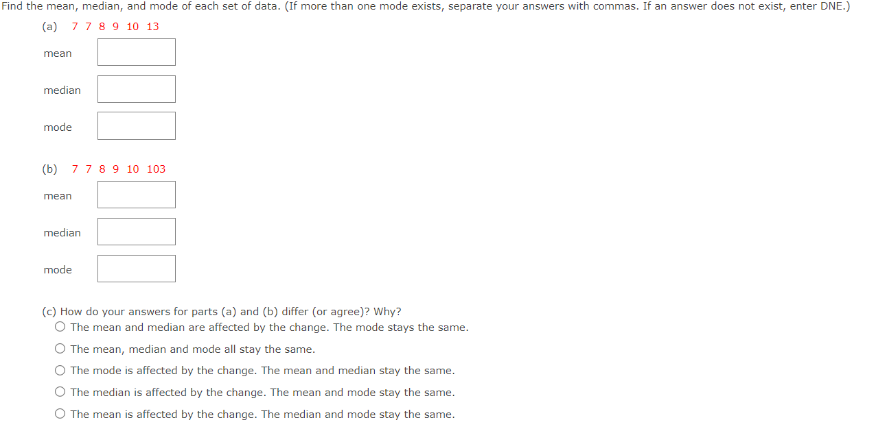 Mean Median Mode Answers