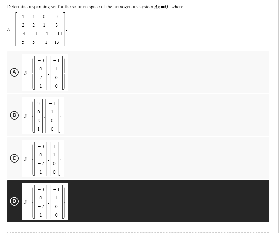 Solved Determine a spanning set for the solution space of | Chegg.com