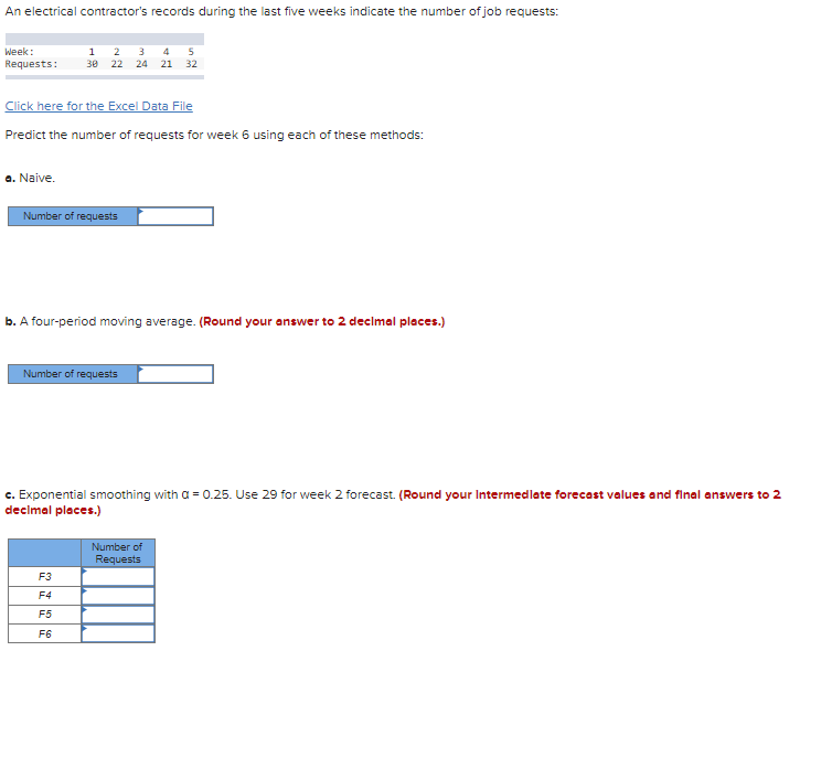 Solved Predict the number of requests for week 6 using each | Chegg.com