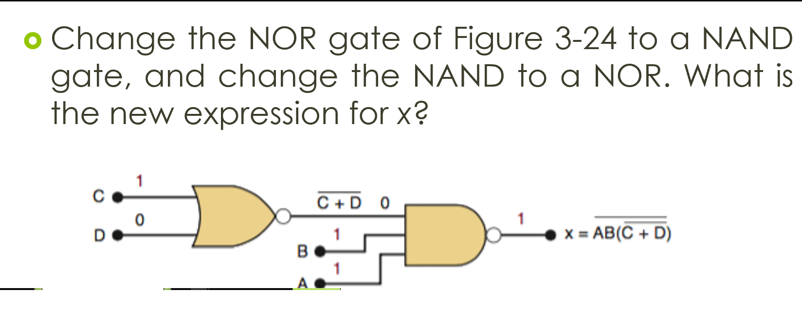 Solved o Change the NOR gate of Figure 3-24 to a NAND gate, | Chegg.com