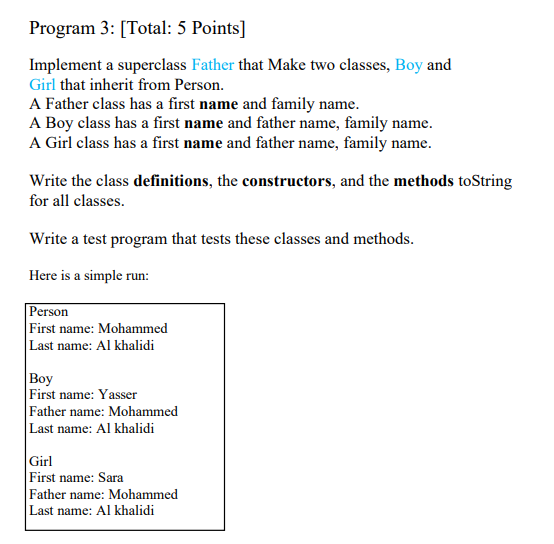 Solved Program 3: [Total: 5 Points] Implement a superclass | Chegg.com