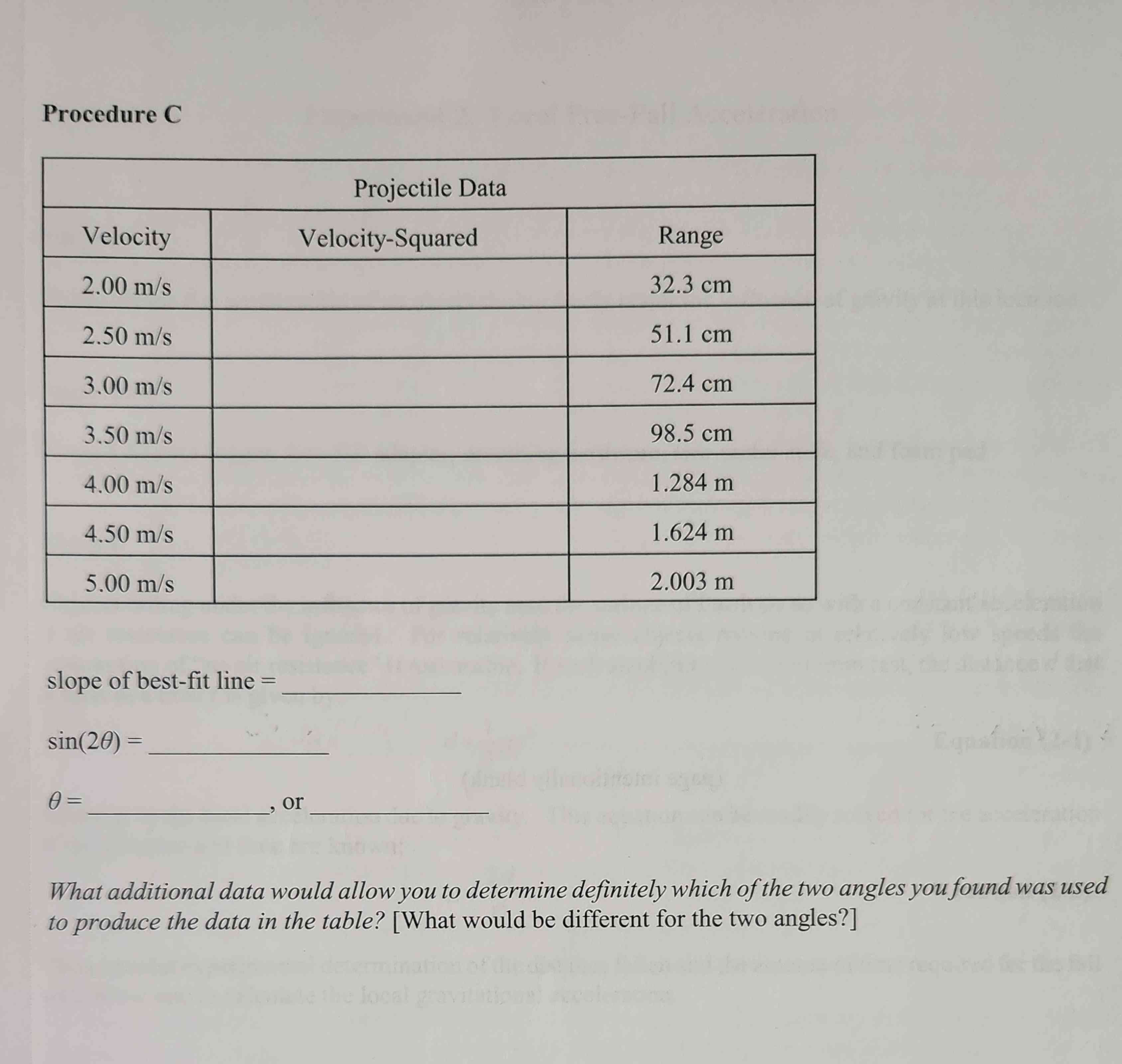 Solved Procedure C\table[[Projectile | Chegg.com
