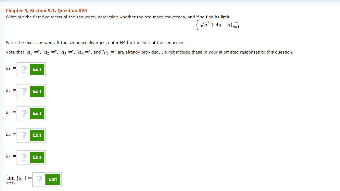 Solved Chapter 9, Section 9.1, Question 020 Write out the | Chegg.com