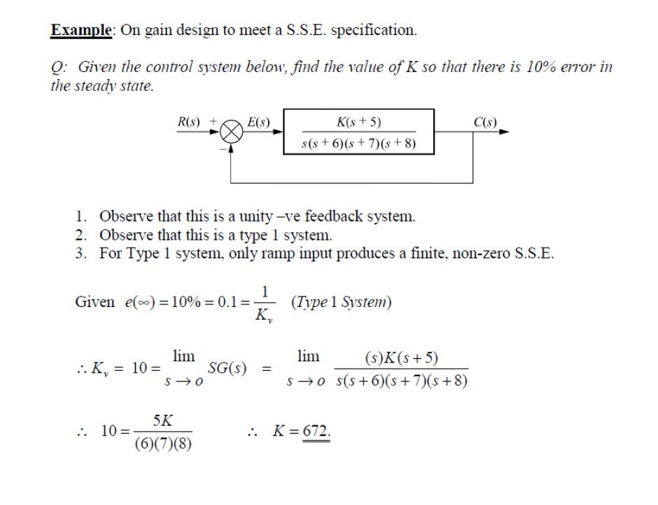 Solved Example: On gain design to meet a S.S.E. | Chegg.com