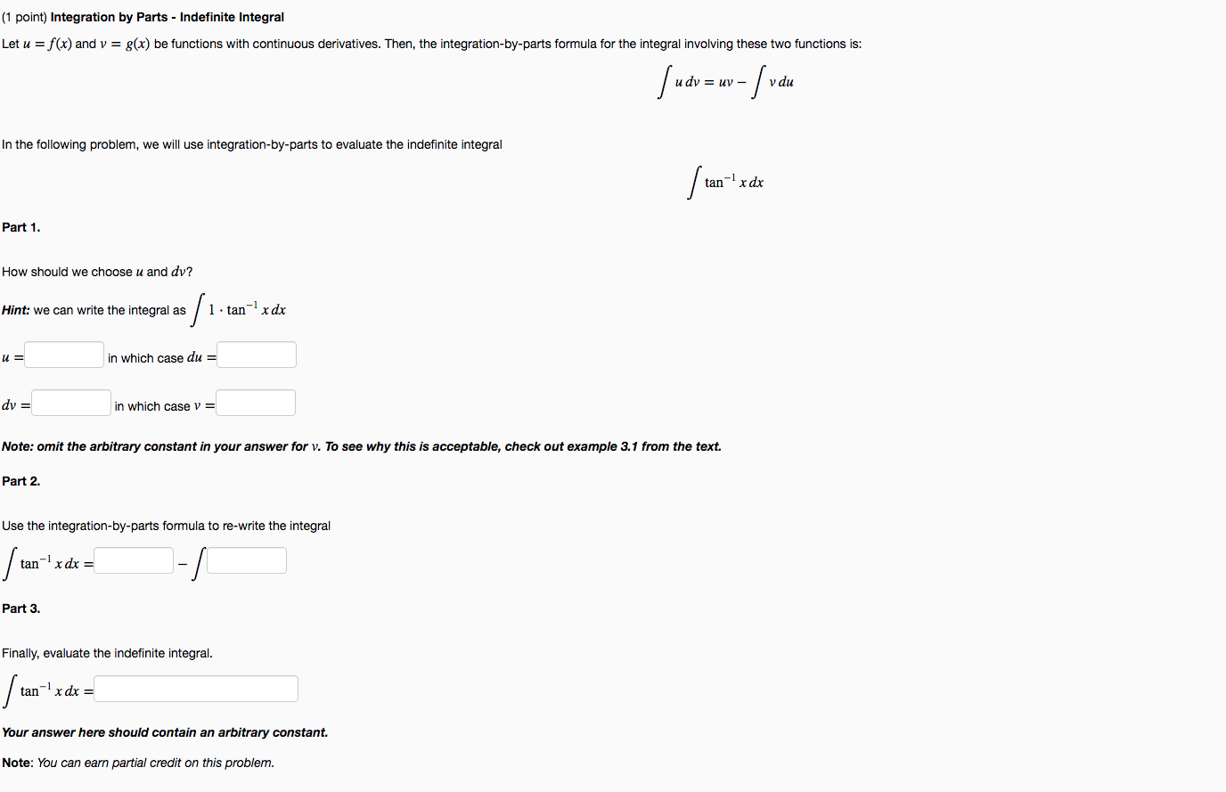 Solved (1 point) Integration by Parts - Indefinite Integral | Chegg.com