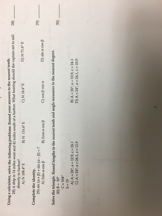 Solved Using a calculator, solve the following problems. | Chegg.com