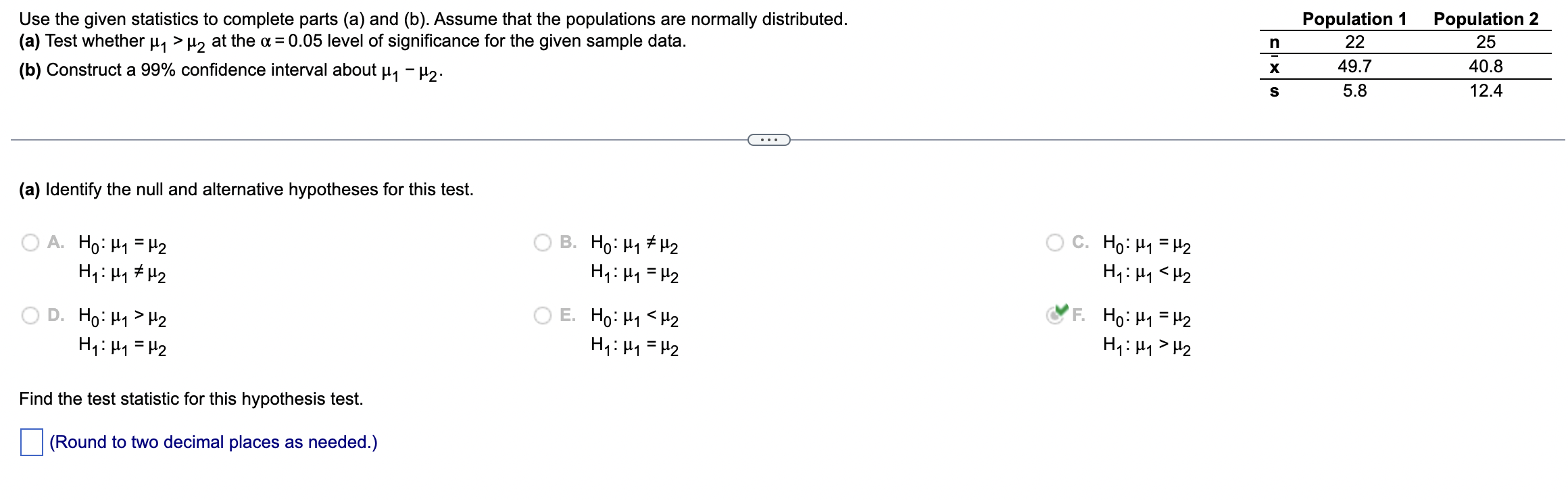 Solved Use the given statistics to complete parts (a) and | Chegg.com