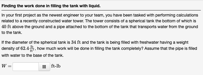 Solved Finding the work done in filling the tank with | Chegg.com