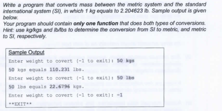 Solved Write a program that converts mass between the metric | Chegg.com