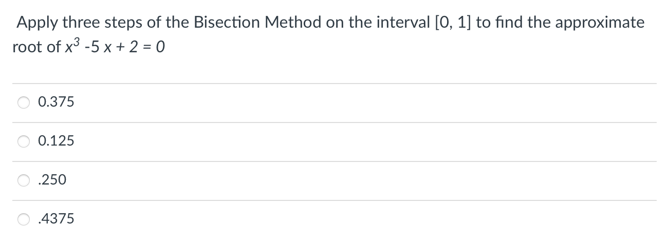 Solved Apply three steps of the Bisection Method on the | Chegg.com
