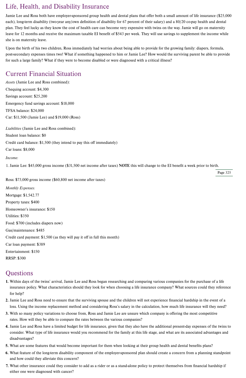 Solved Life, Health, and Disability Insurance Jamie Lee and | Chegg.com