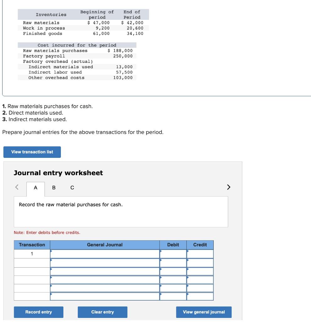 Solved Inventories Raw materials Work in process Finished | Chegg.com