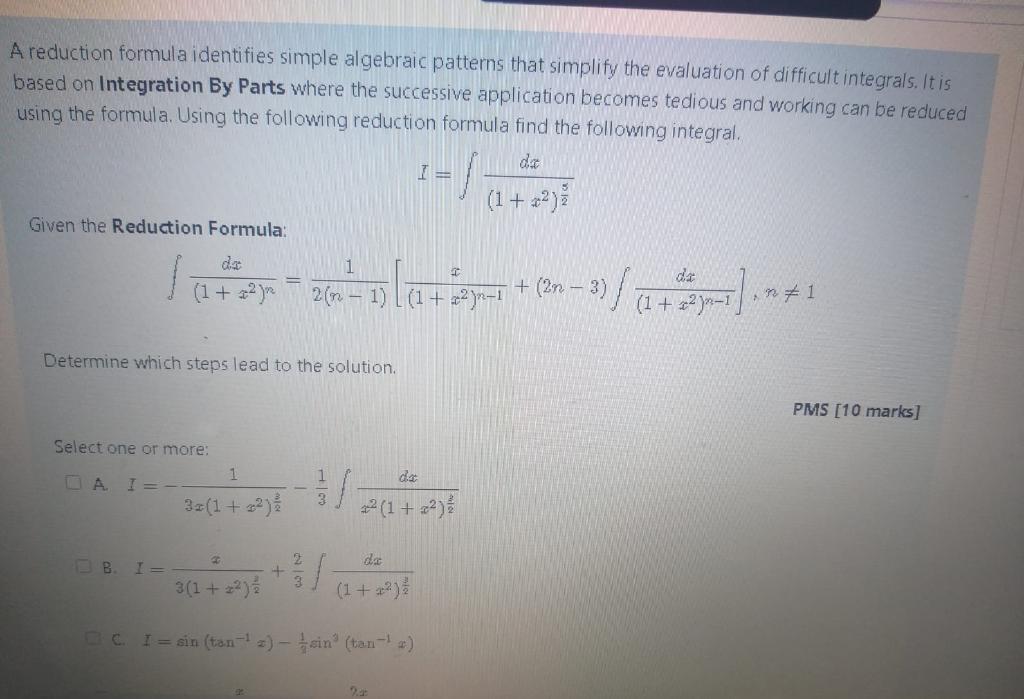 Solved A reduction formula identifies simple algebraic | Chegg.com