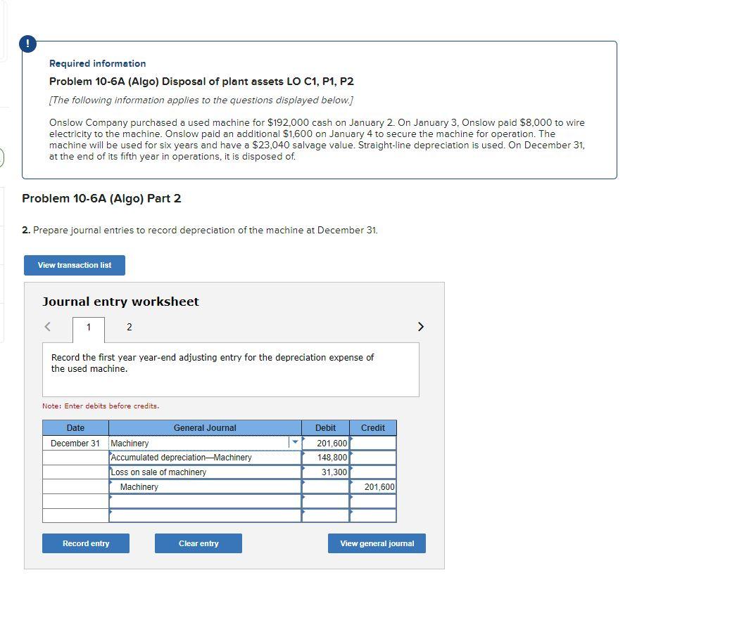 Solved Required information Problem 10-6A (Algo) Disposal of | Chegg.com