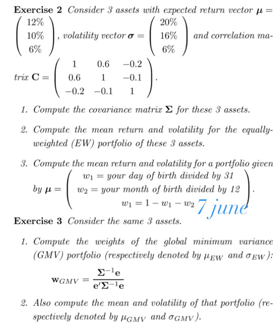 Solved Exercise 2 Consider 3 assets with expected return | Chegg.com