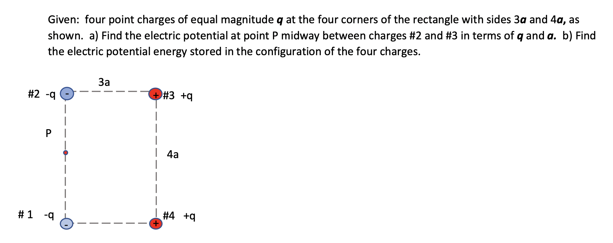 Solved Given: four point charges of equal magnitude q at the | Chegg.com