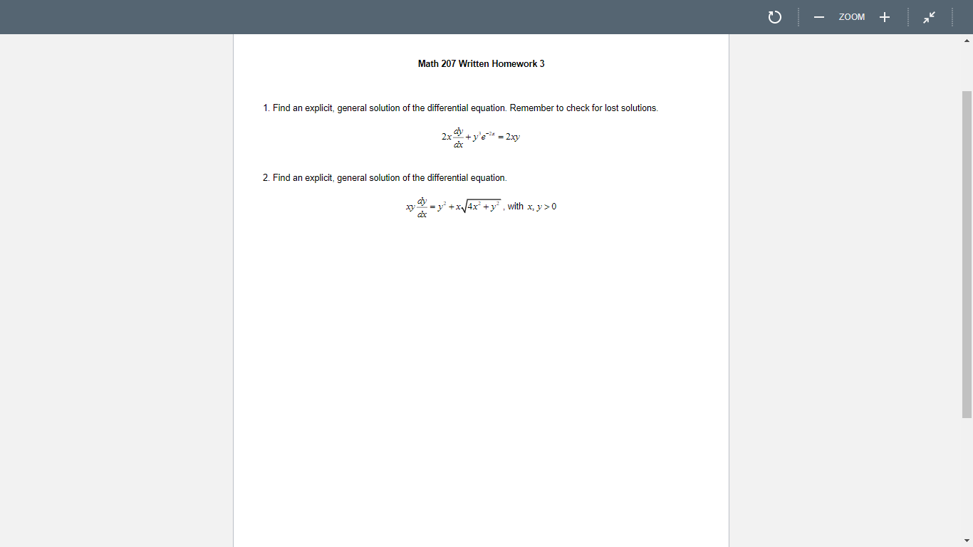 Solved ZOOM + Math 207 Written Homework 3 1. Find an | Chegg.com