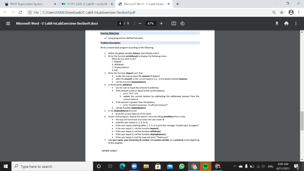 Solved + 그 PSUT Registration System . 11151_2020_2: Labob - | Chegg.com