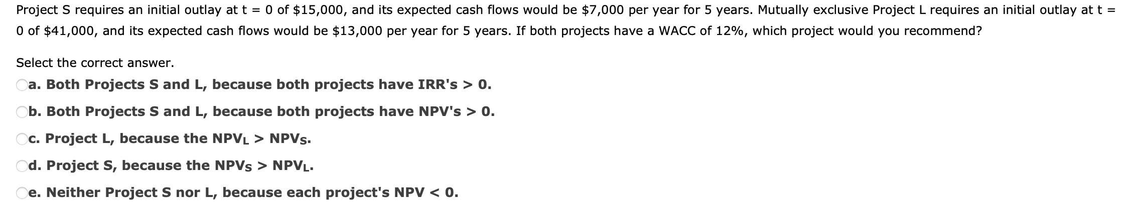 Solved Project S requires an initial outlay at t=0 of | Chegg.com
