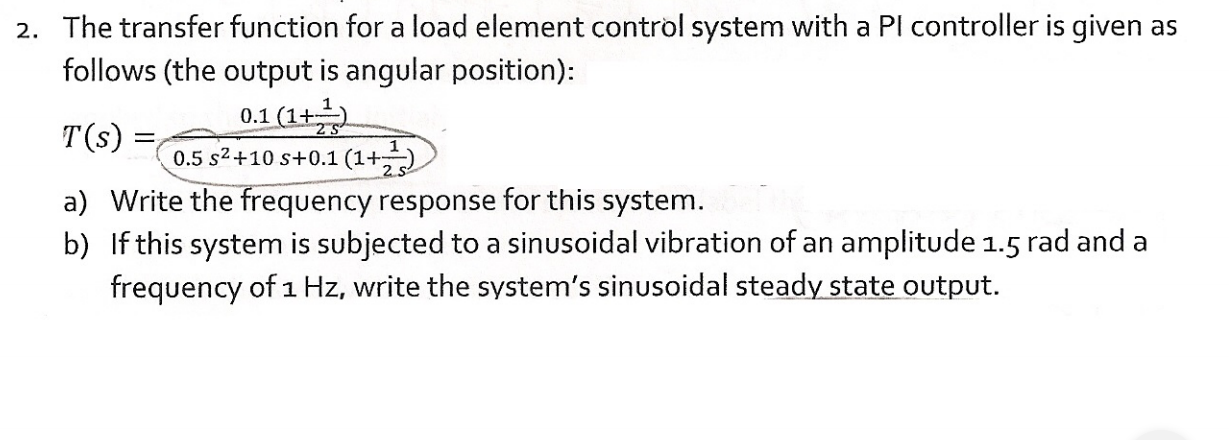 Solved 2. The transfer function for a load element control | Chegg.com