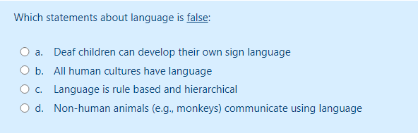 Solved Which statements about language is false: a. Deaf | Chegg.com