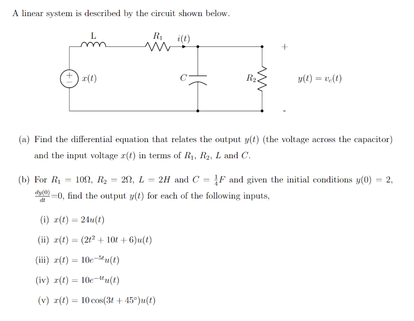 Solved A Linear System Is Described By The Circuit Shown