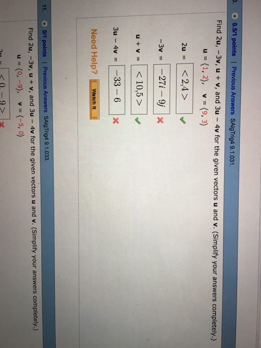 Solved Find 2u, -3v, u + v and 3u - 4v for the given vector | Chegg.com