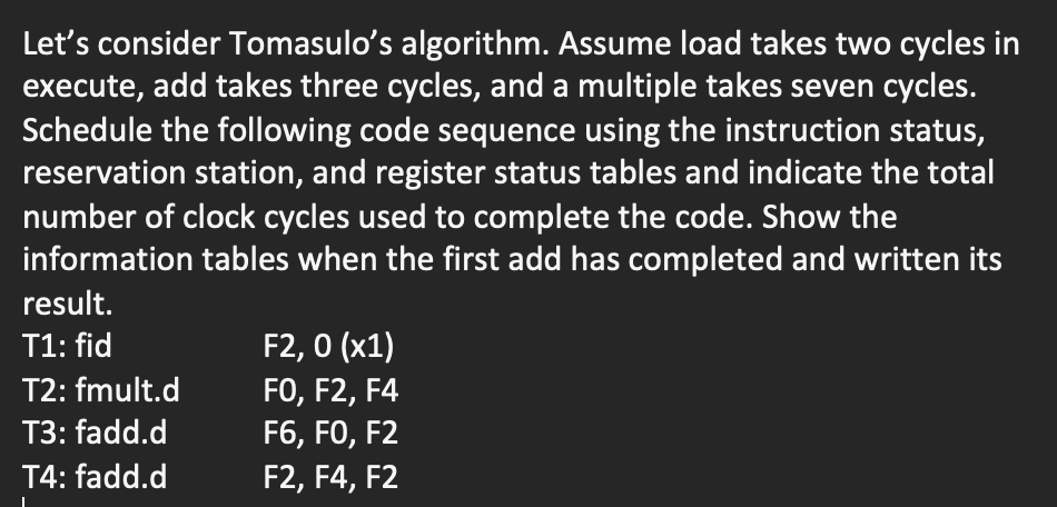 Solved Let's consider Tomasulo's algorithm. Assume load | Chegg.com Solved Let's consider Tomasulo's algorithm. Assume load | Chegg.com