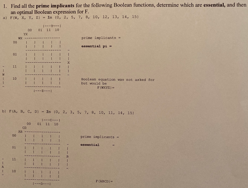 Solved 1. Find all the prime implicants for the following | Chegg.com