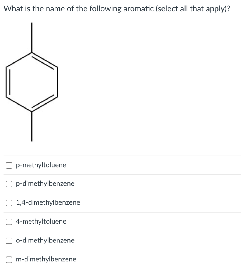 Solved What is the name of the following aromatic (select | Chegg.com
