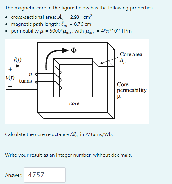 Solved The magnetic core in the figure below has the | Chegg.com