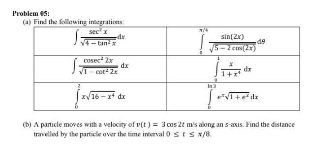 Solved Problem 05: (a) Find the following integrations sec? | Chegg.com