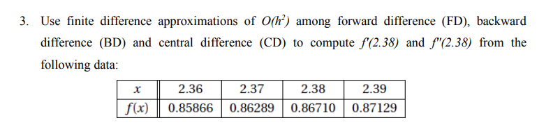 Solved 3. Use finite difference approximations of O(h?) | Chegg.com