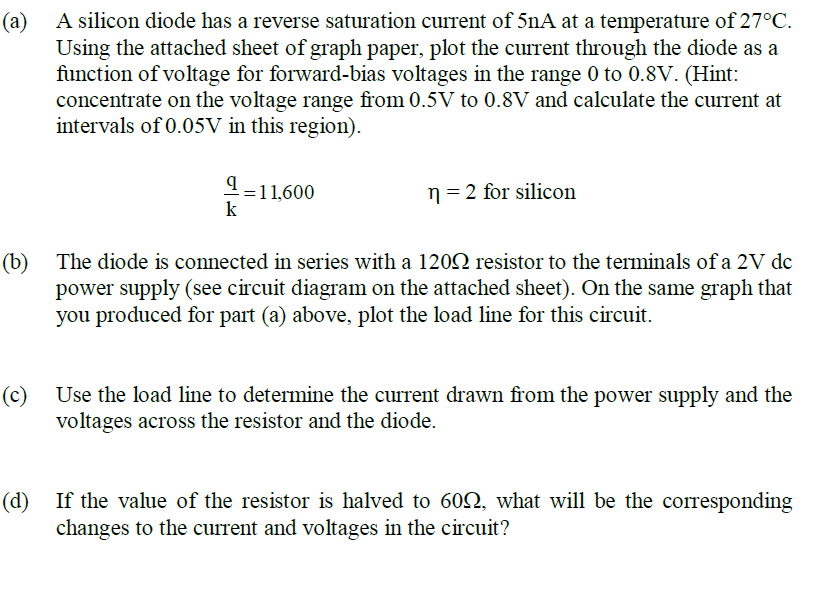 Solved (a) A silicon diode has a reverse saturation current | Chegg.com