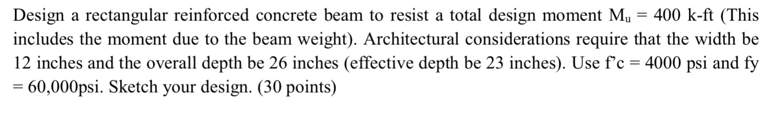Solved Design a rectangular reinforced concrete beam to | Chegg.com