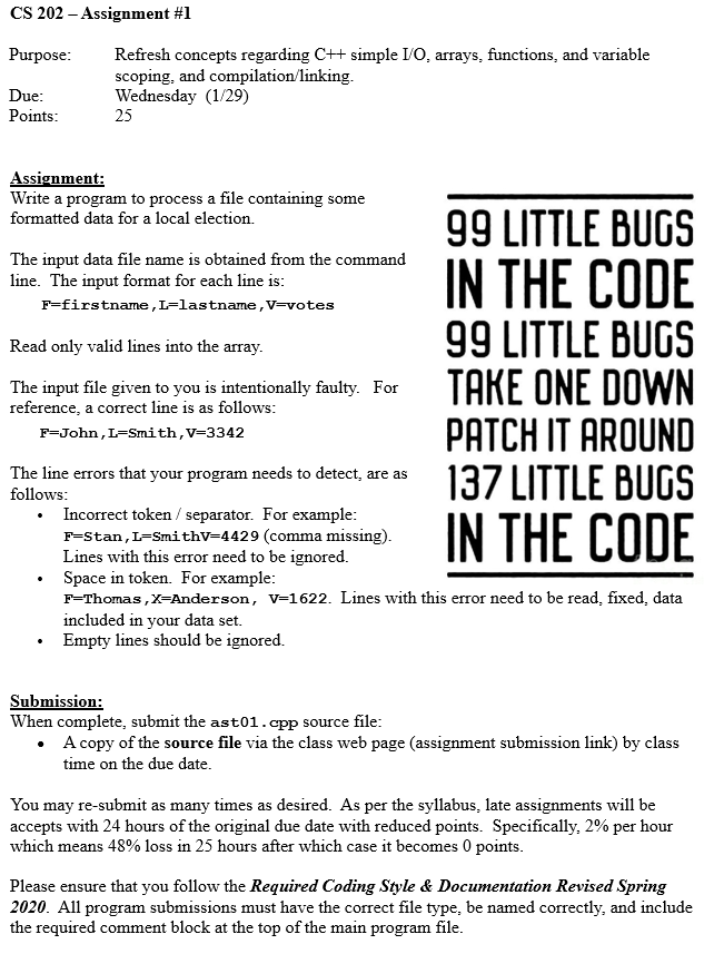 Solved CS 202 - Assignment #1 Purpose: Refresh concepts | Chegg.com