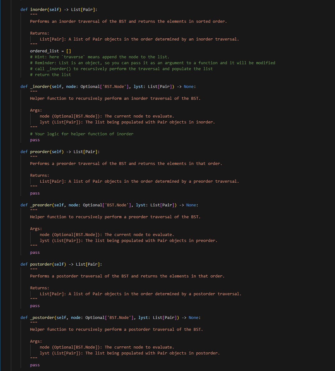 Solved def inorder(self) → List [Pair]: " " " Performs an | Chegg.com