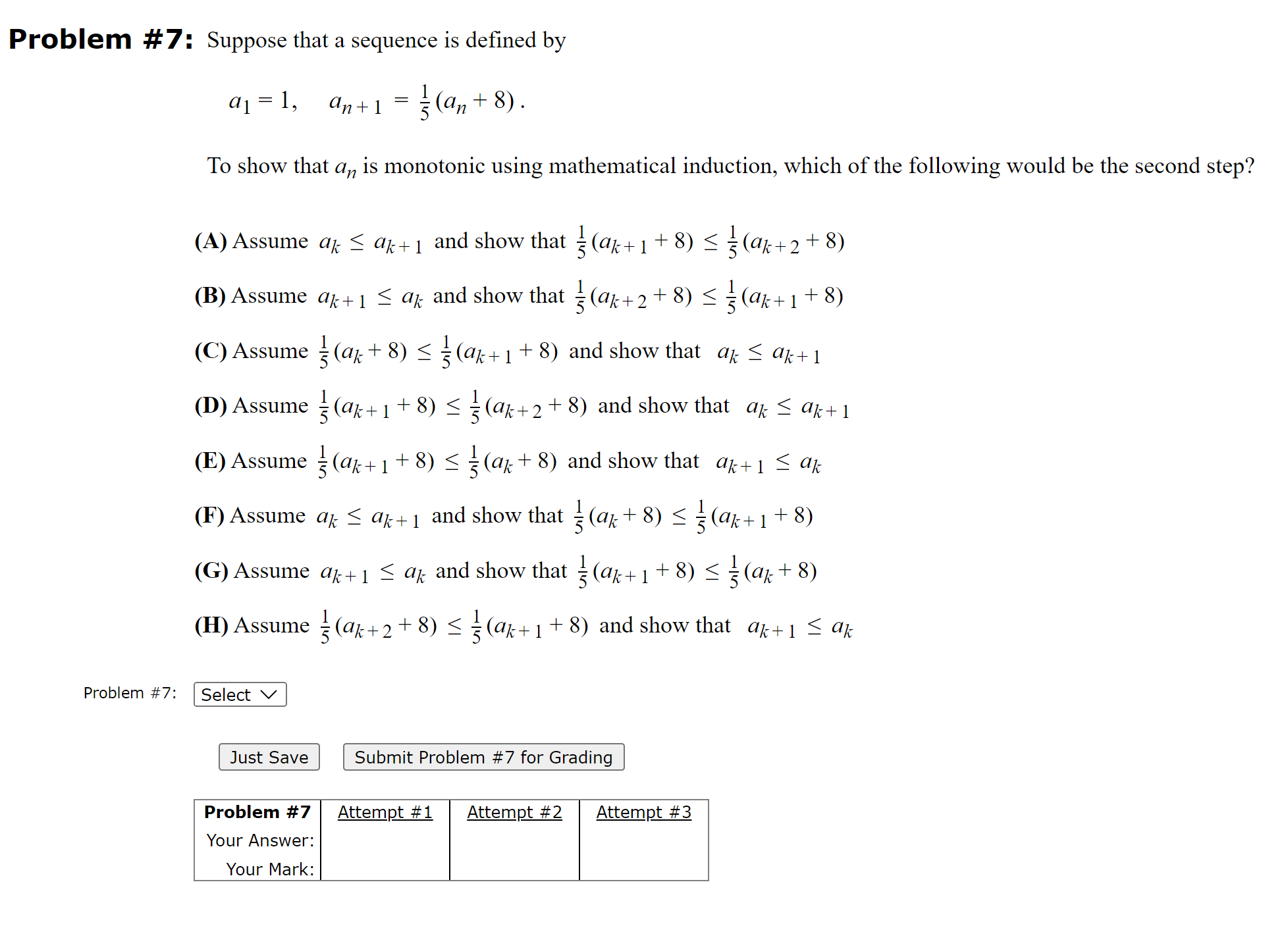 Solved Problem \#7: Suppose that a sequence is defined by | Chegg.com