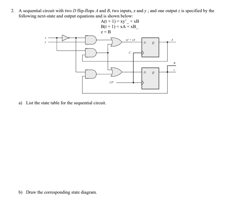 Solved . 2. A sequential circuit with two D flip-flops A and | Chegg.com