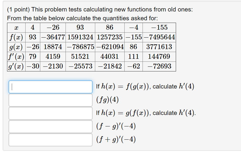 Solved (1 point) This problem tests calculating new | Chegg.com