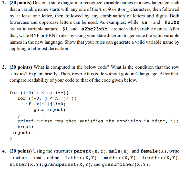 Solved 2. (30 points) Design a state diagram to recognize | Chegg.com