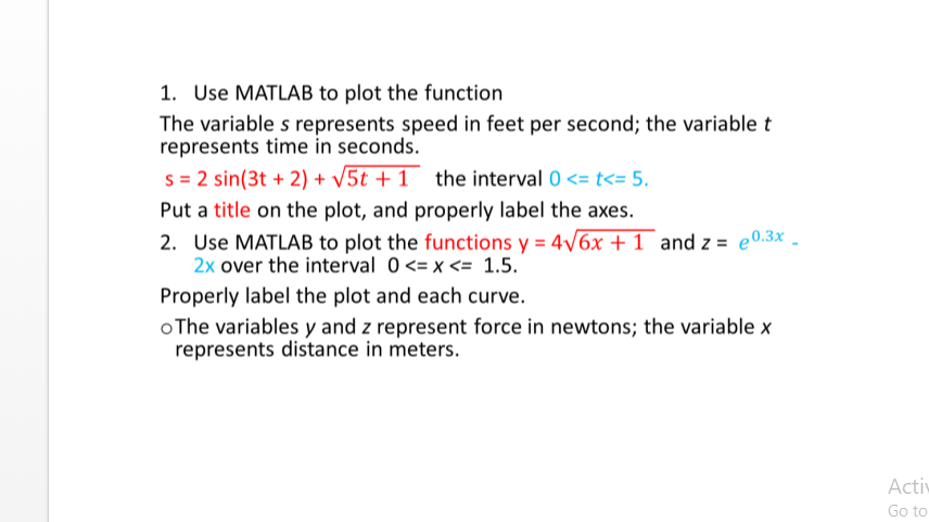 Solved 1. Use MATLAB to plot the function The variable s | Chegg.com